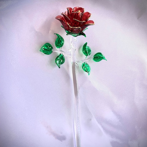 Red Glass Rose Long Stemmed Glass Flower Forever Untamed Rose - Etsy