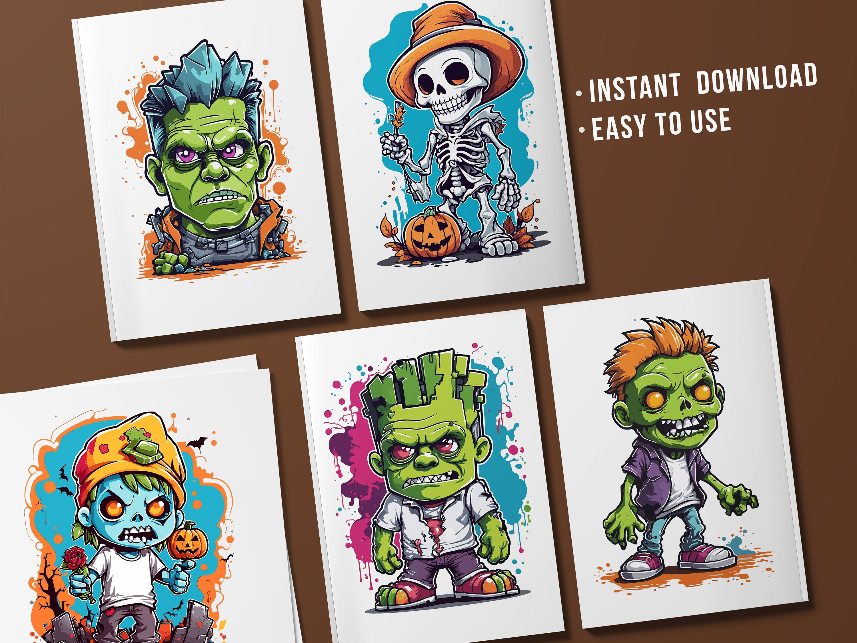 Cute Halloween Digitals Cartoons PNG Bundle Vector Images for - Etsy