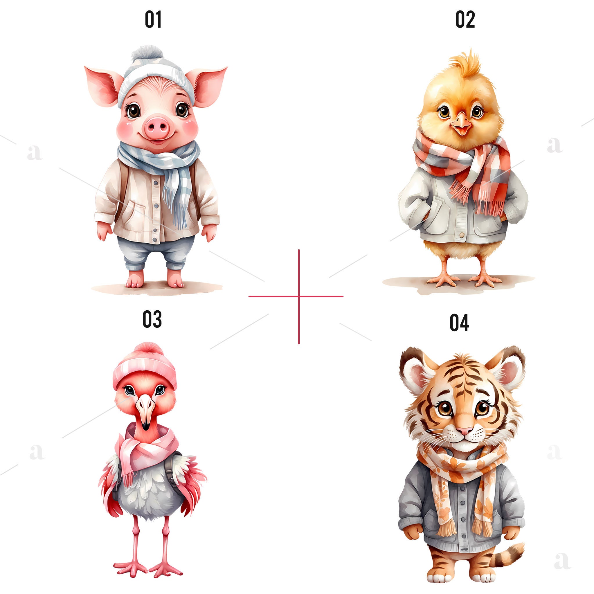 Watercolor Cute Animals, Clipart PNG, Animal Poster, Printable Art, Cat ...