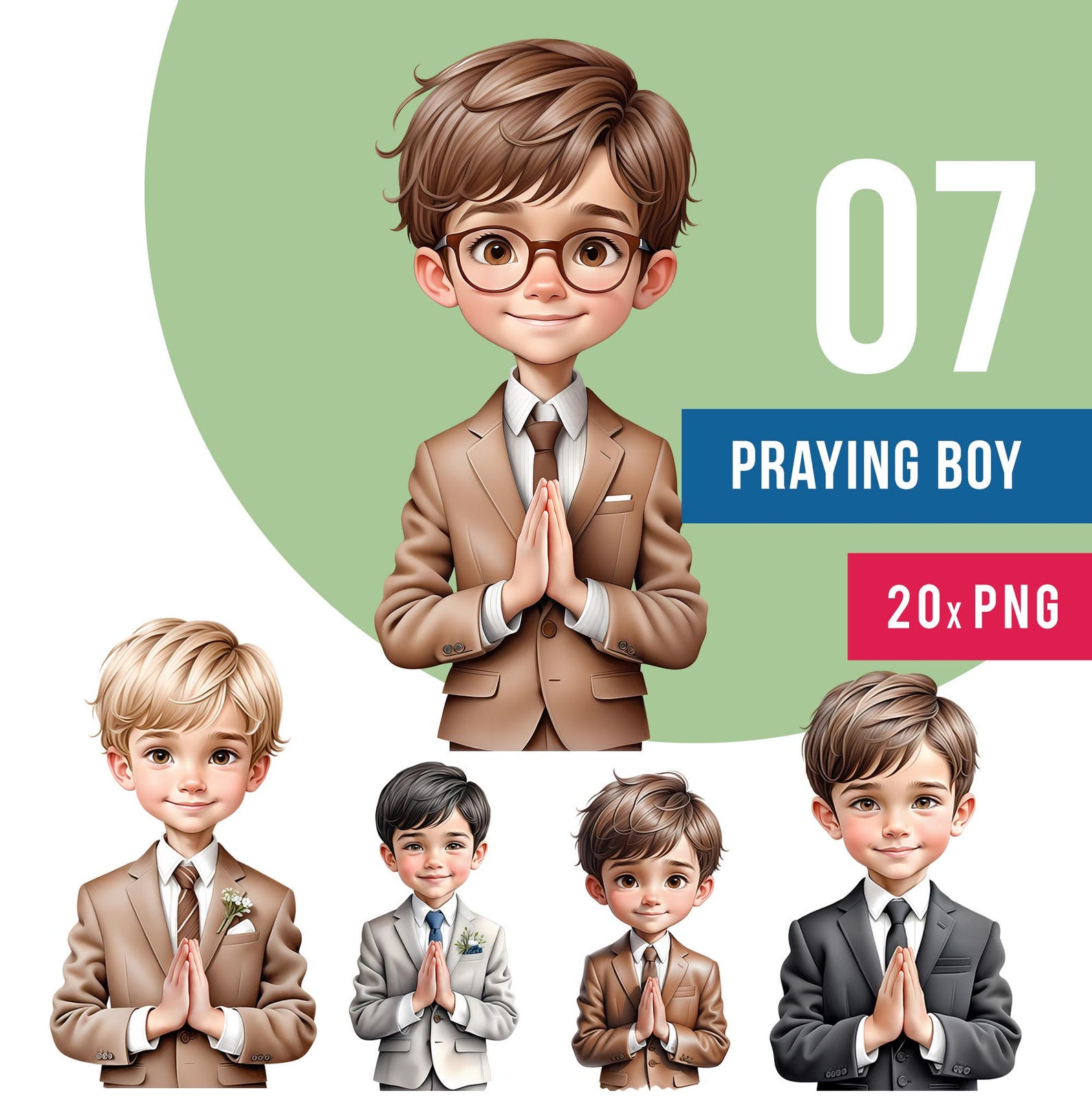 Praying Confirmation Boy Clipart, Chibi Boy PNG, Bundle Files, First ...