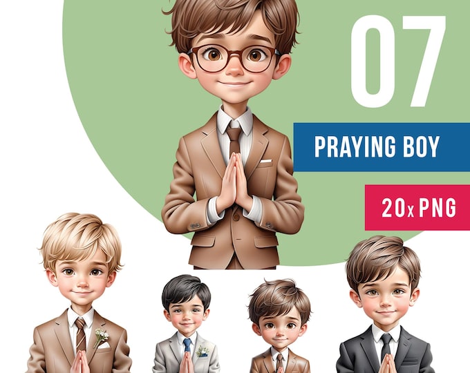 Praying Confirmation Boy Clipart, Chibi Boy PNG, Bundle Files, First ...