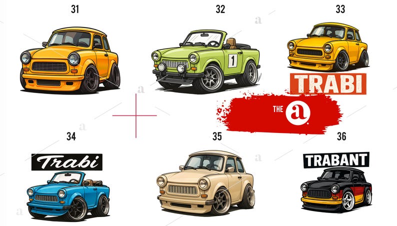 Trabant Car Clipart PNG, Classic DDR Auto Graphic Bundle (digital ...