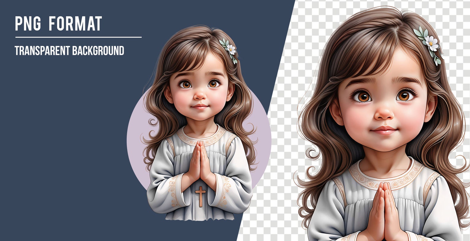 Clipart de niña orante, dibujo digital, PNG, archivos de paquete, para ...