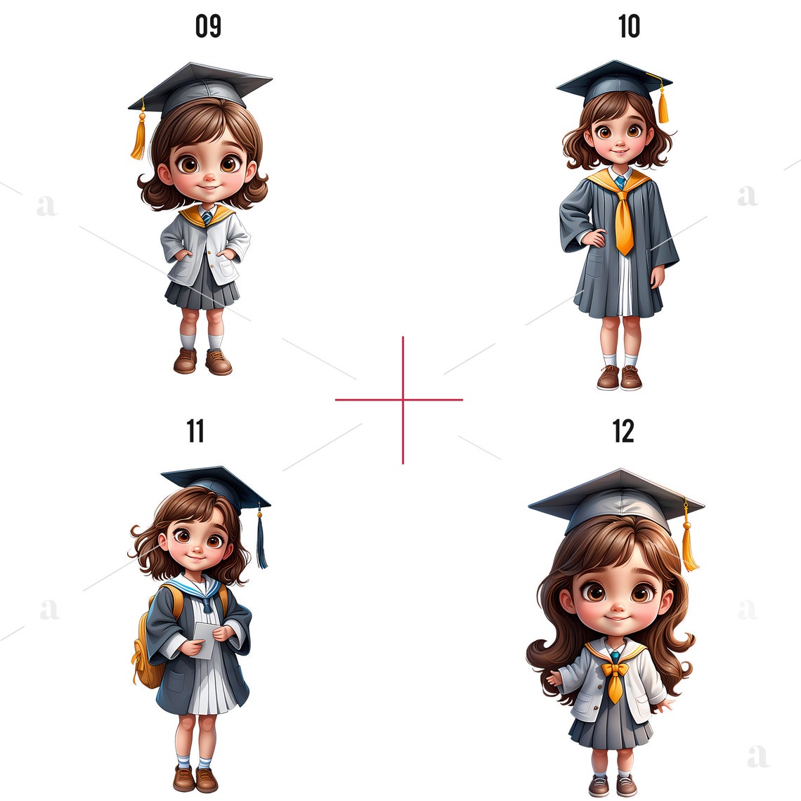 School Clipart Girl, Digital PNG Bundle, Printable Graduation ...