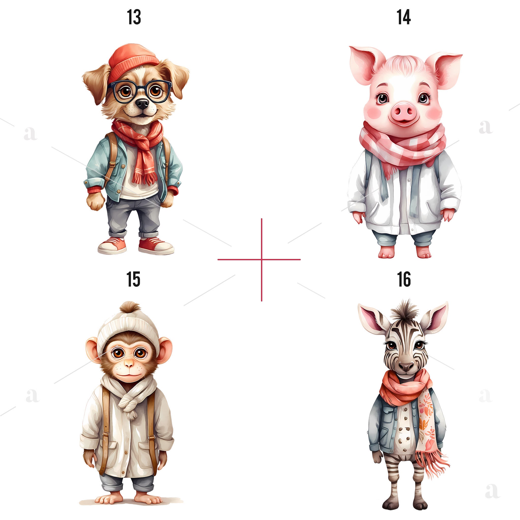 Watercolor Cute Animals, Clipart PNG, Animal Poster, Printable Art, Cat ...