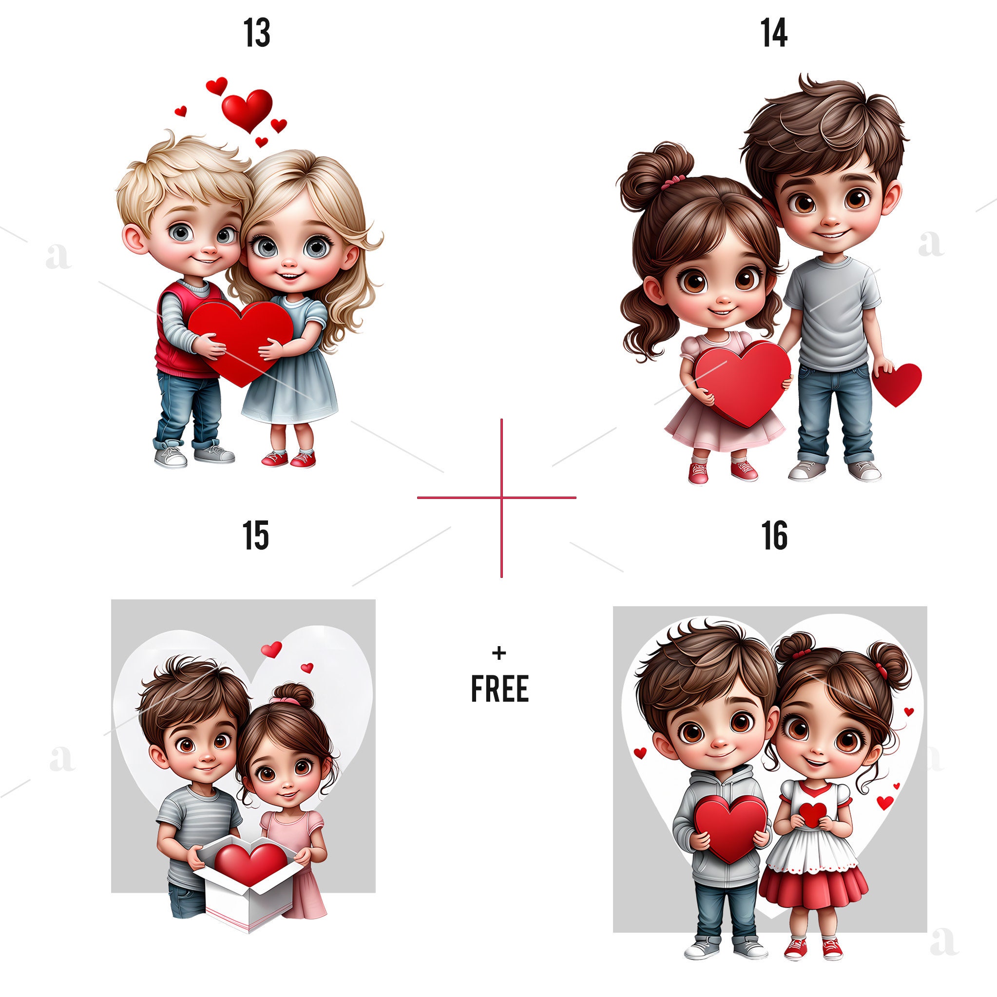 Valentine Clipart, Love, Cute Kids PNG Set, Printable, Instant Download ...