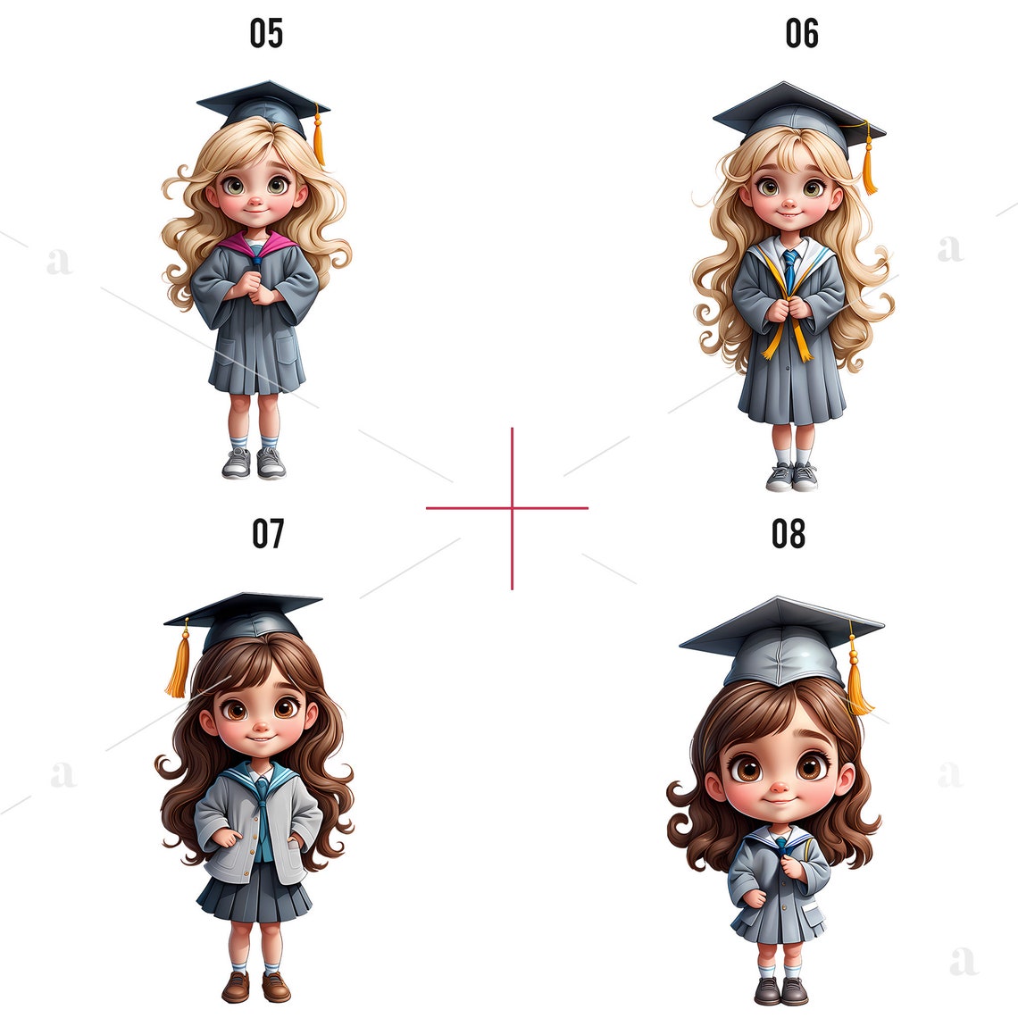 School Clipart Girl, Digital PNG Bundle, Printable Graduation ...