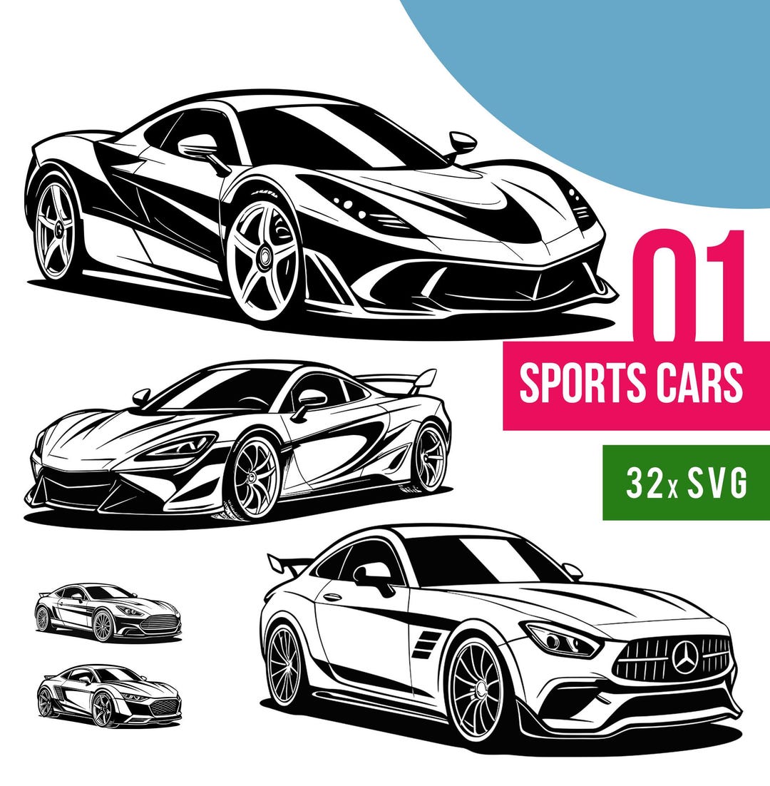 Sports Cars SVG, Vector Engrave Bundle, 32 Files, Automobile ...