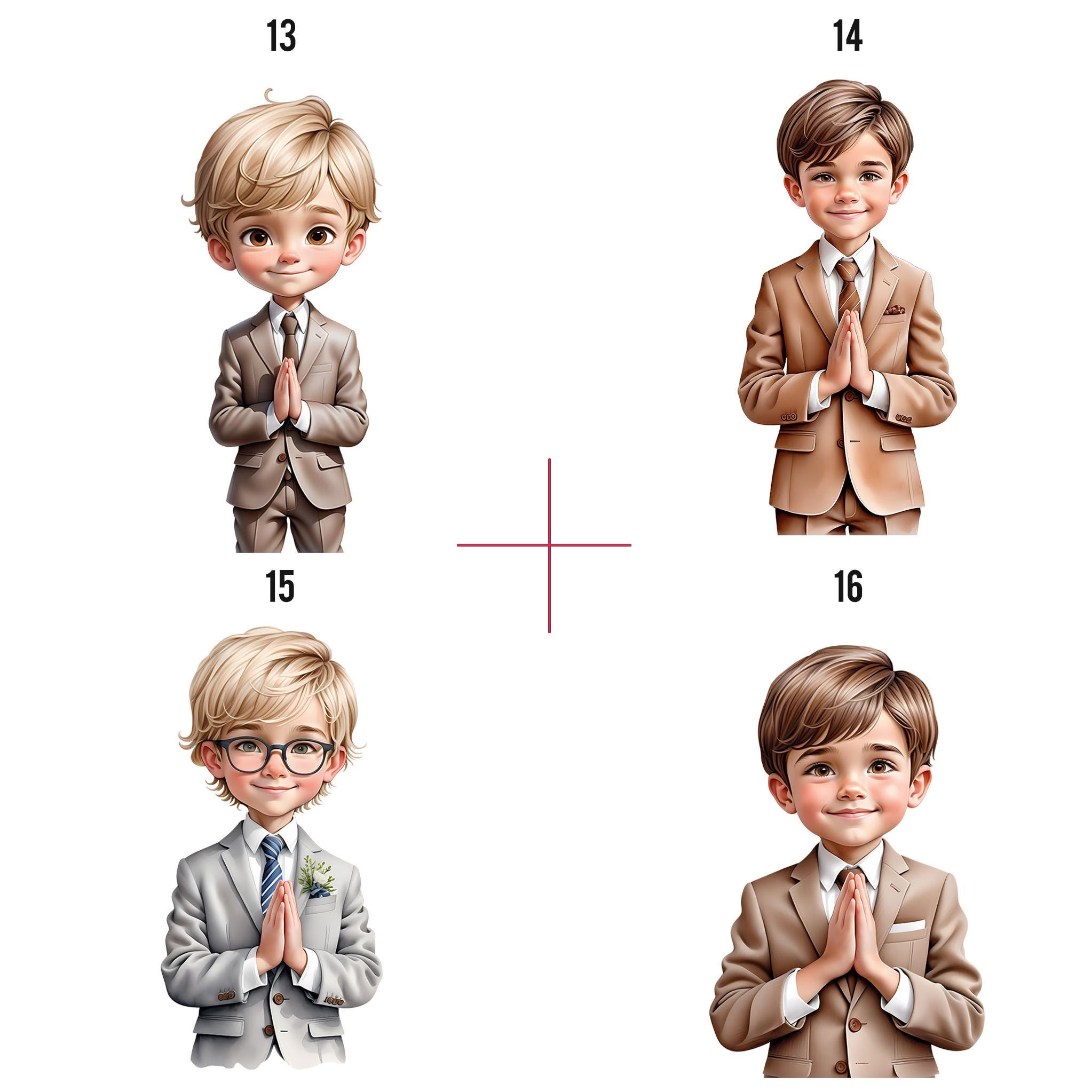 Praying Confirmation Boy Clipart, Chibi Boy PNG, Bundle Files, First ...