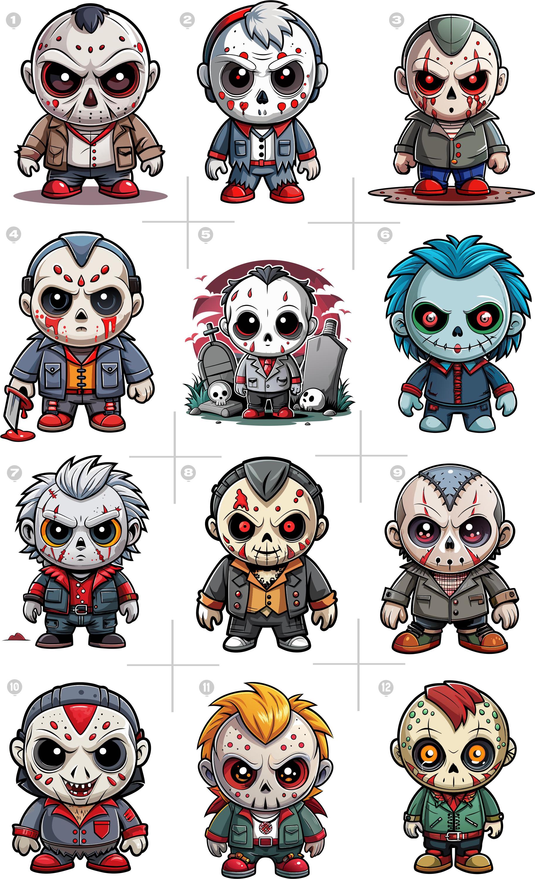 Haloween Clipart SVG Chibi Horror Movies, Bundle 45 Graphics, Set Cute ...