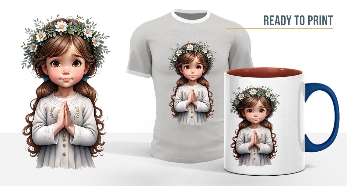 Clipart de niña orante, dibujo digital, PNG, archivos de paquete, para ...