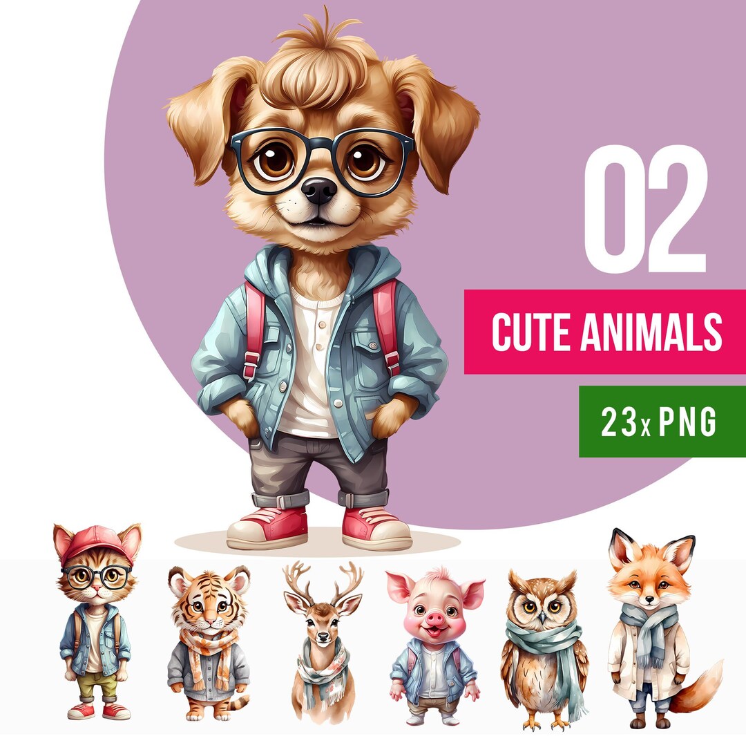 Watercolor Cute Animals, Clipart PNG, Animal Poster, Printable Art, Cat ...