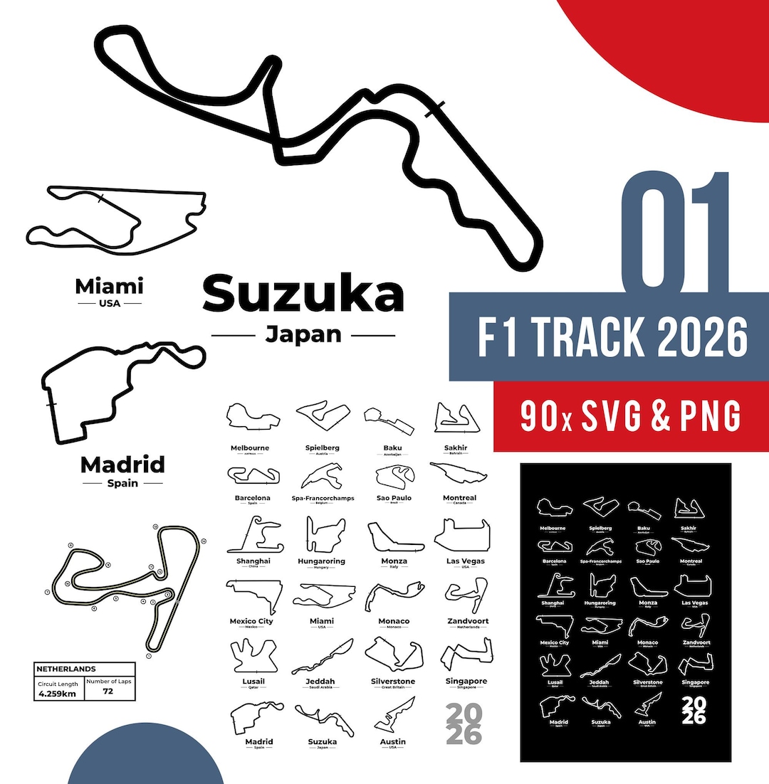 Formula 1 Track 2026 SVG Bundle, Race Circuits Vector (90x SVG & PNG ...
