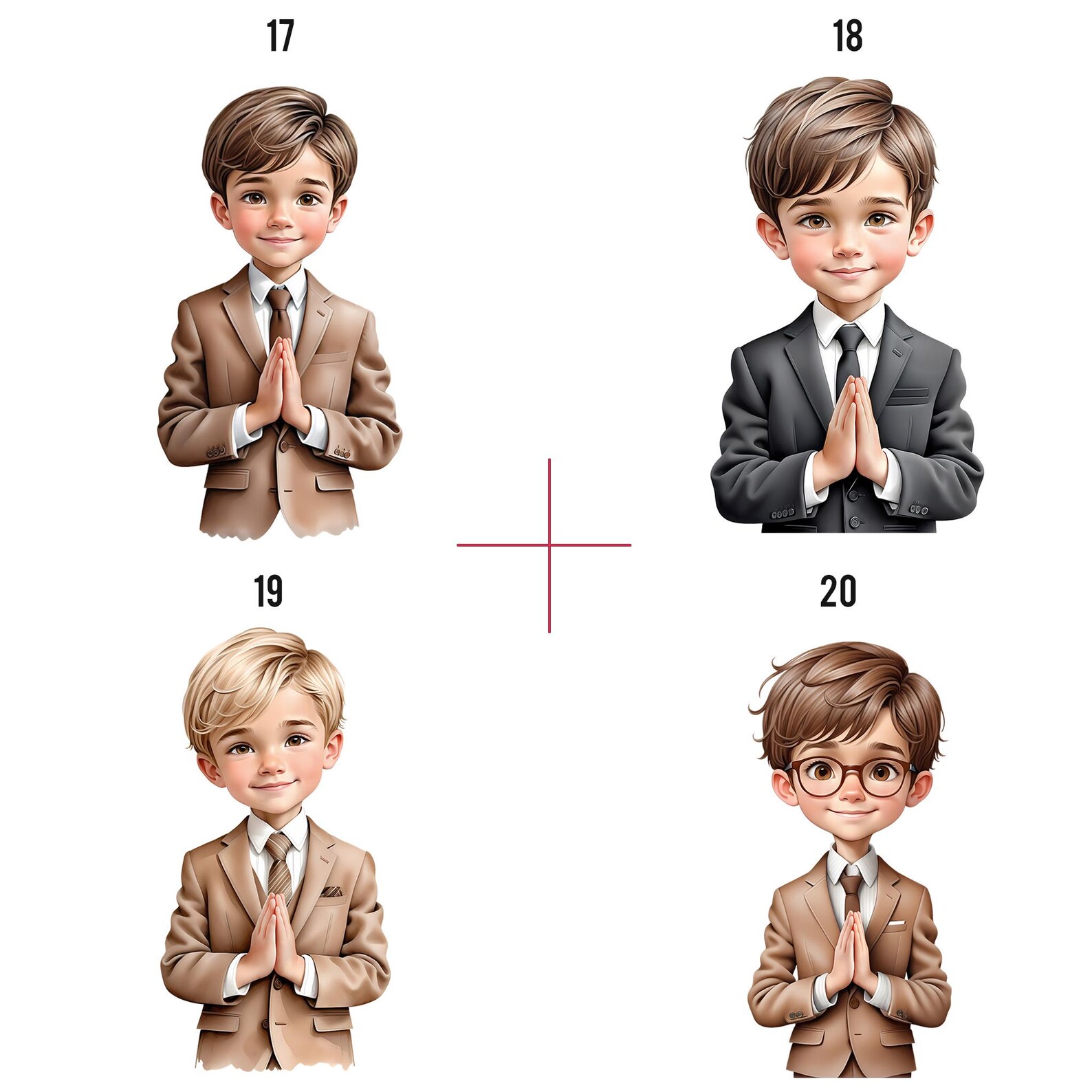 Praying Confirmation Boy Clipart, Chibi Boy PNG, Bundle Files, First ...