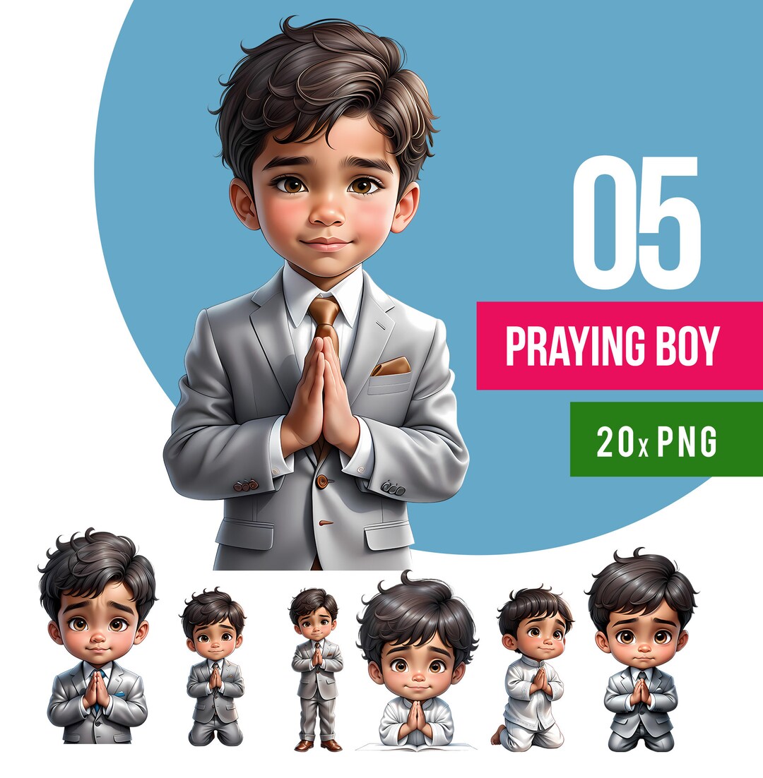 Praying Latino Boy Clipart, First Holy Communion, Pray Temple, PNG for ...