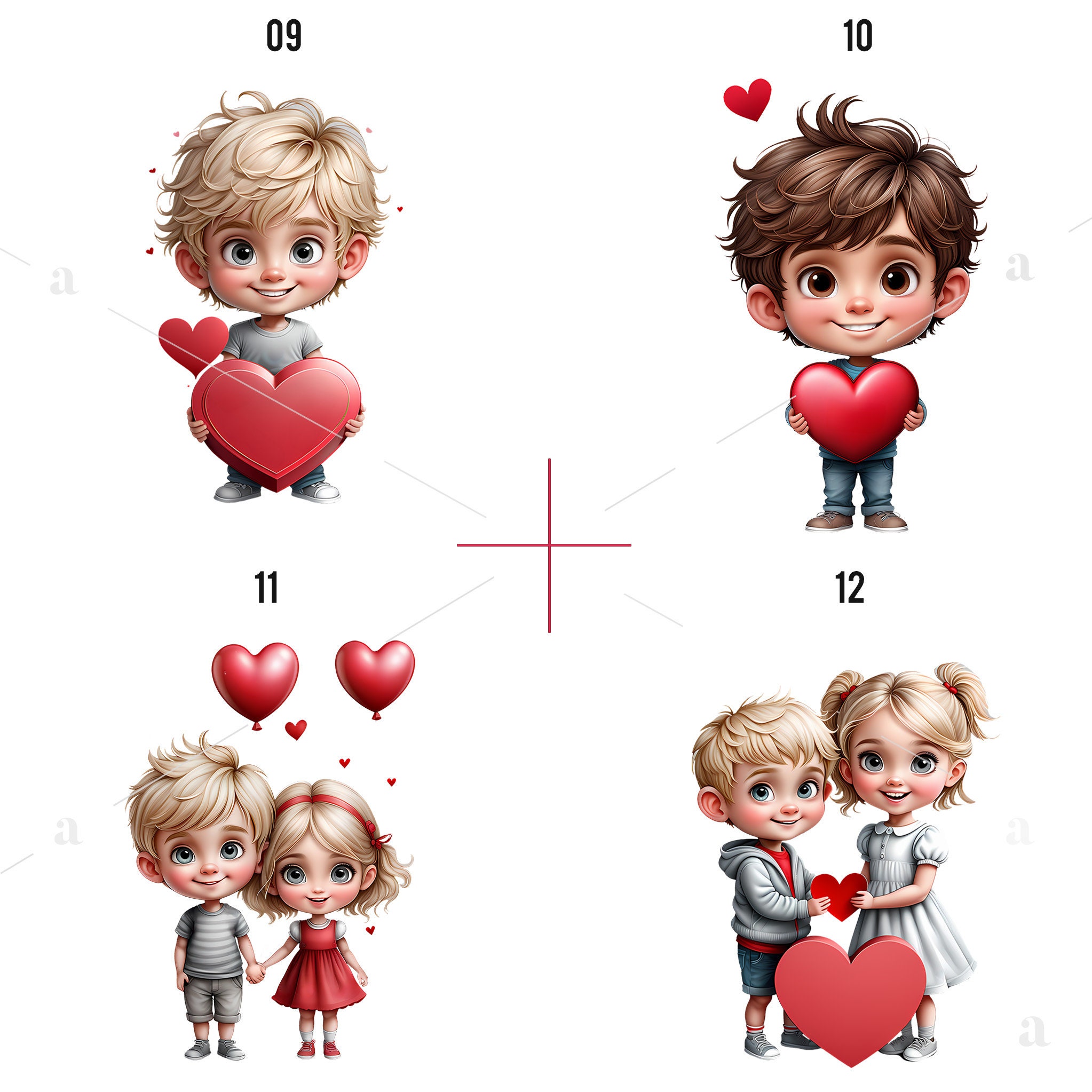 Valentine Clipart, Love, Cute Kids PNG Set, Printable, Instant Download ...