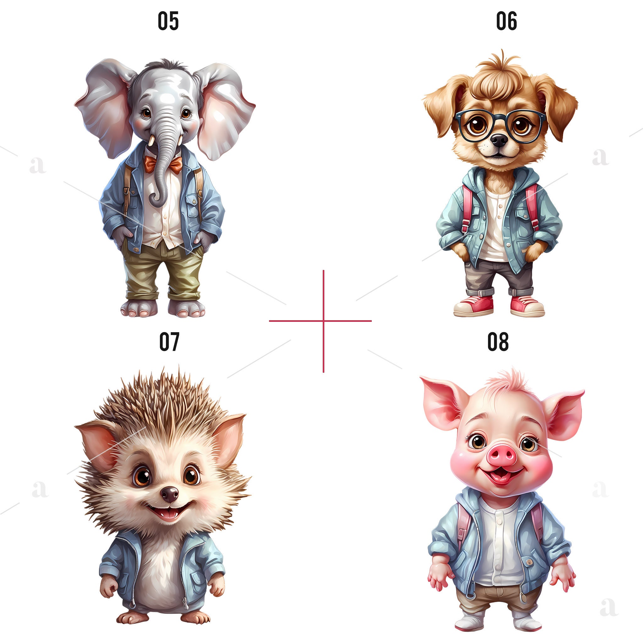 Watercolor Cute Animals, Clipart PNG, Animal Poster, Printable Art, Cat ...