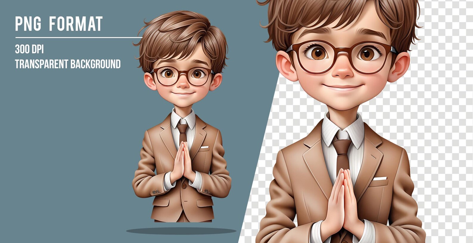 Praying Confirmation Boy Clipart, Chibi Boy PNG, Bundle Files, First ...
