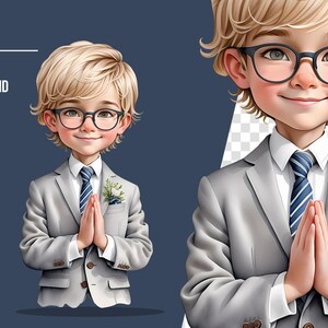 Praying Confirmation Boy Clipart, Chibi Boy PNG, Bundle Files, First ...