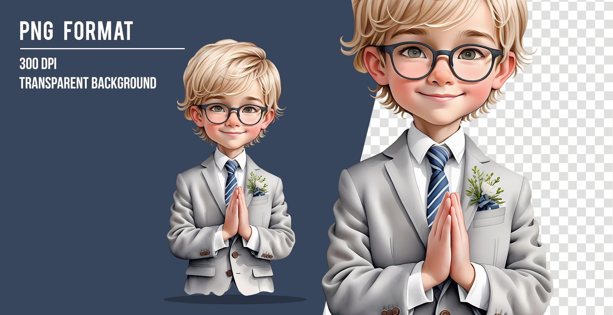 Praying Confirmation Boy Clipart, Chibi Boy PNG, Bundle Files, First ...