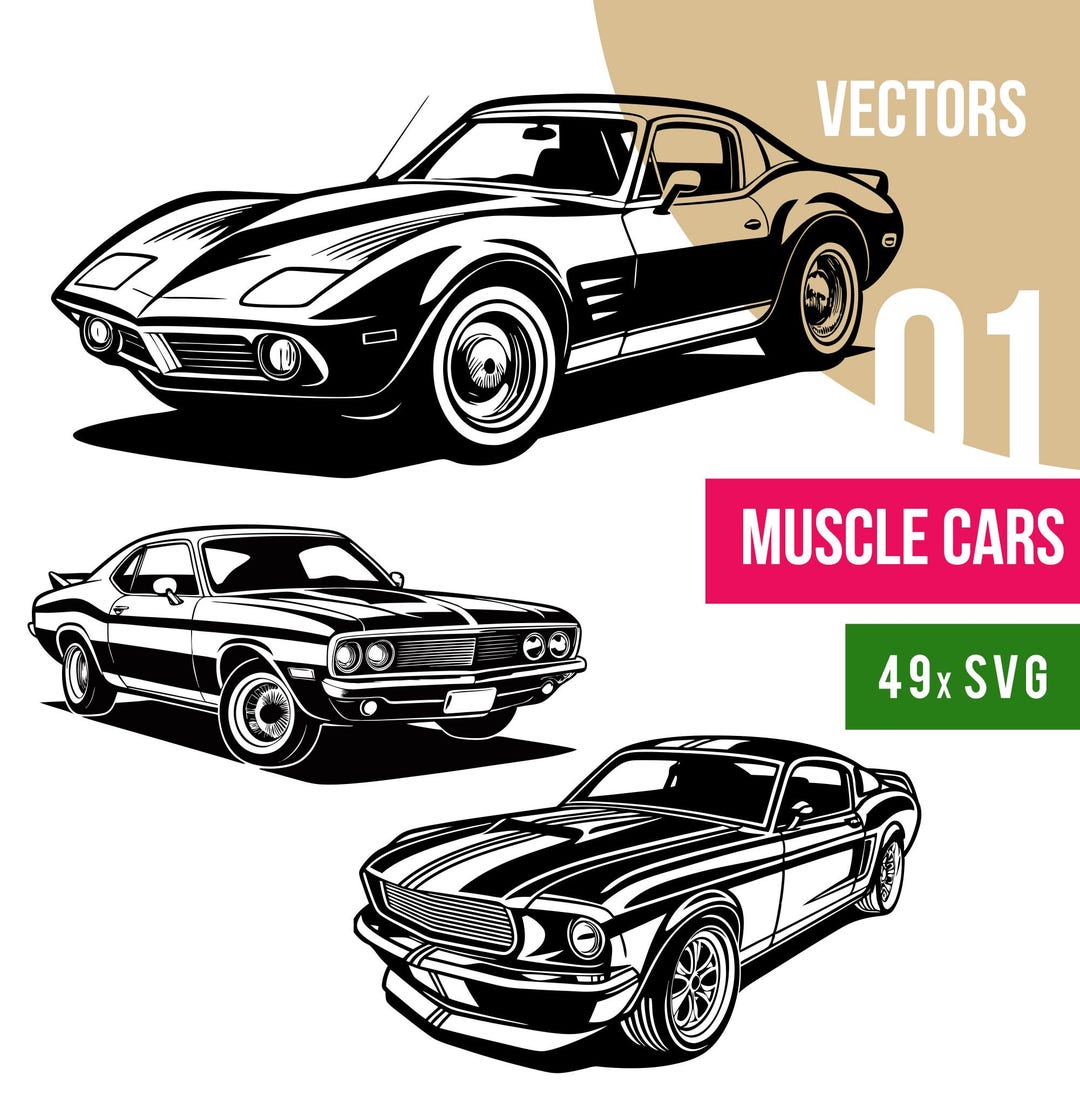 Vector Muscle Cars SVG, Clipart Vintage Car and New Vehicles, Classic ...