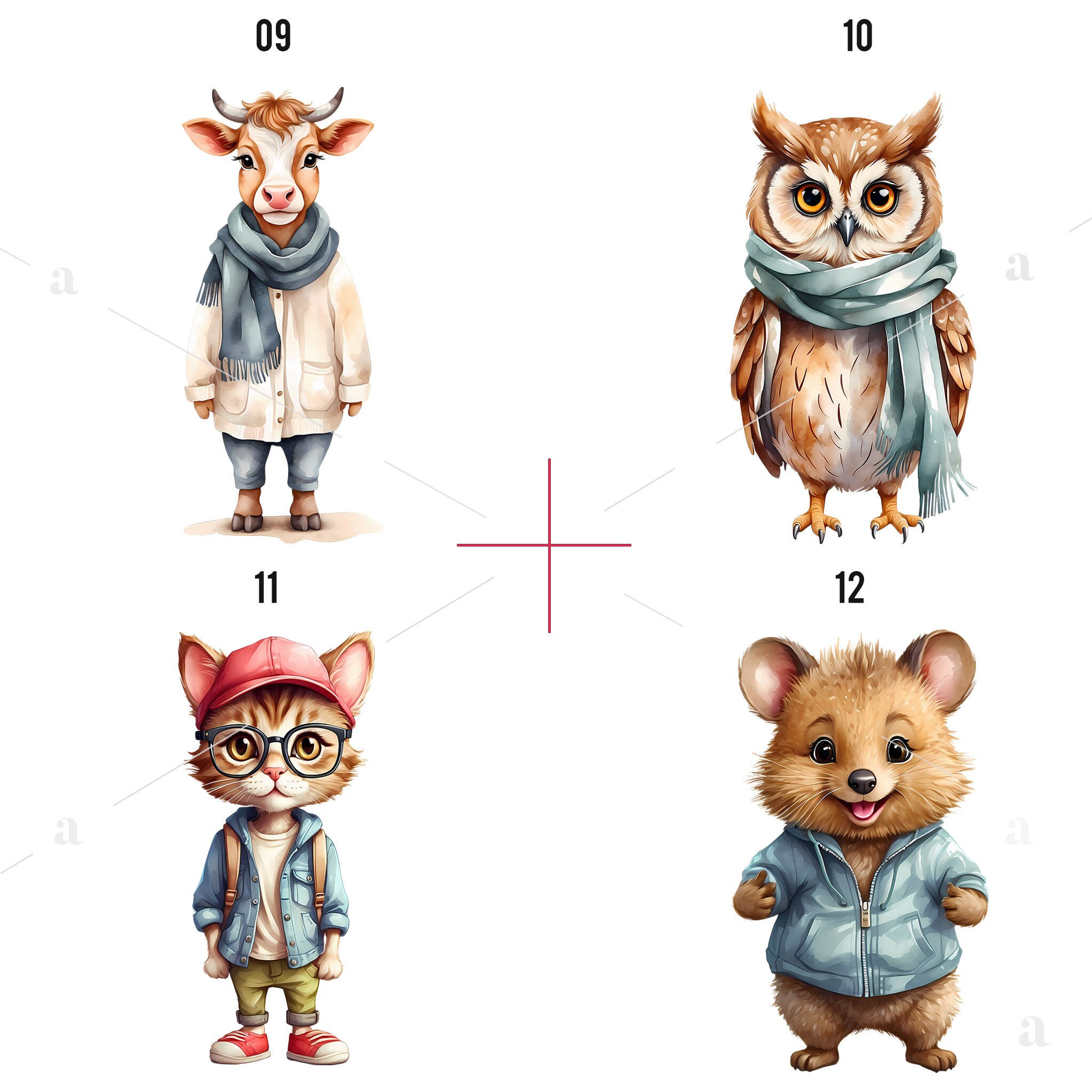 Watercolor Cute Animals, Clipart PNG, Animal Poster, Printable Art, Cat ...