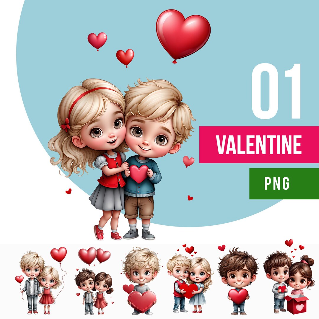 Valentine Clipart, Love, Cute Kids PNG Set, Printable, Instant Download ...