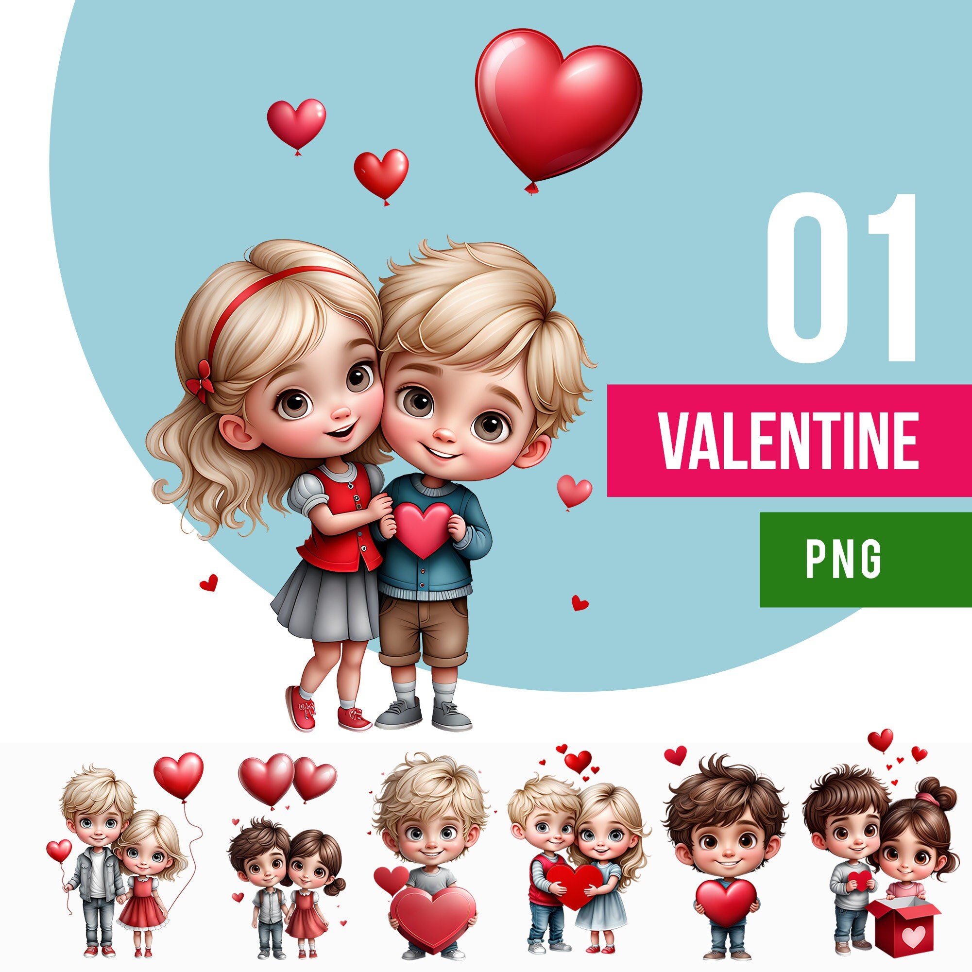 Valentine Clipart, Love, Cute Kids PNG Set, Printable, Instant Download ...
