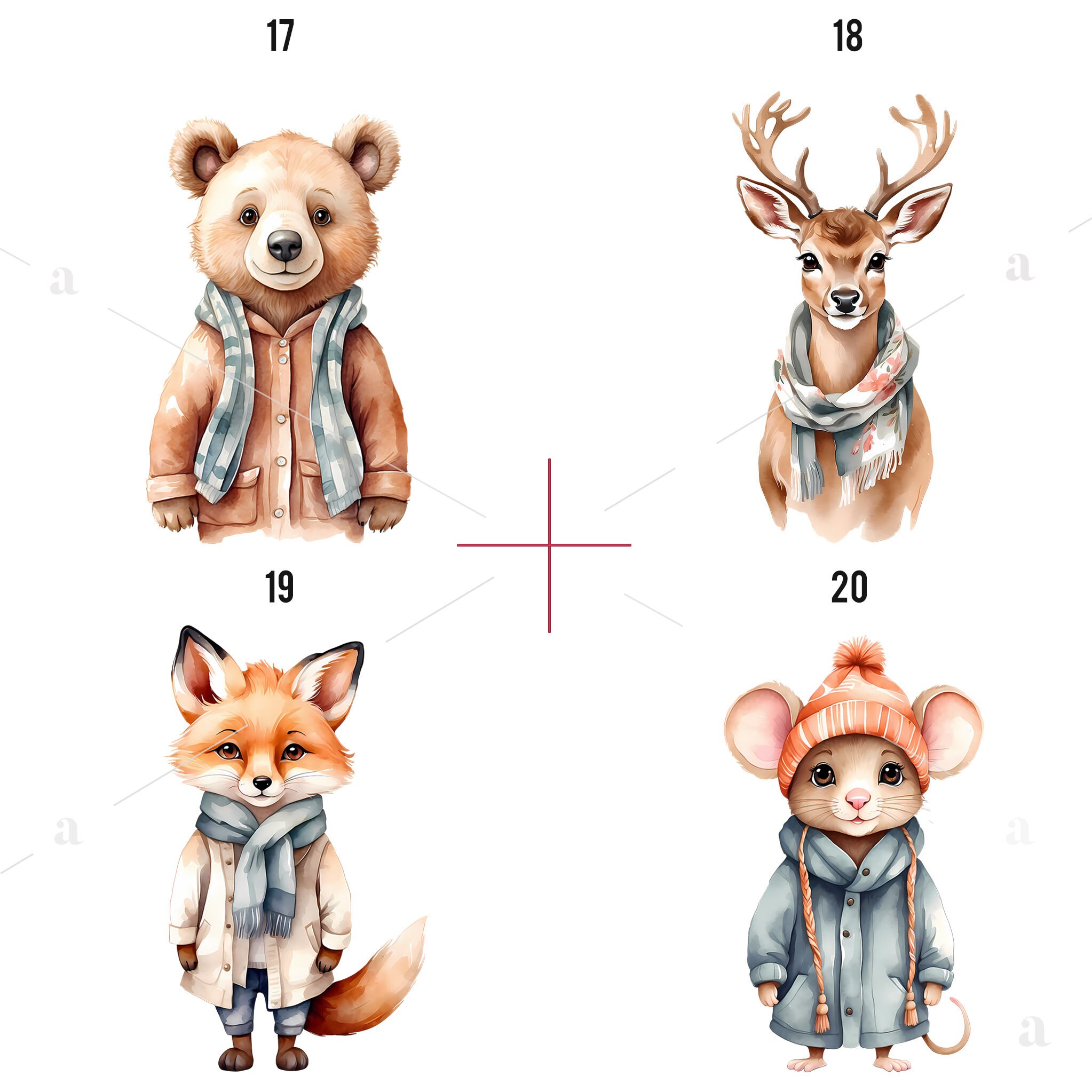 Watercolor Cute Animals, Clipart PNG, Animal Poster, Printable Art, Cat ...