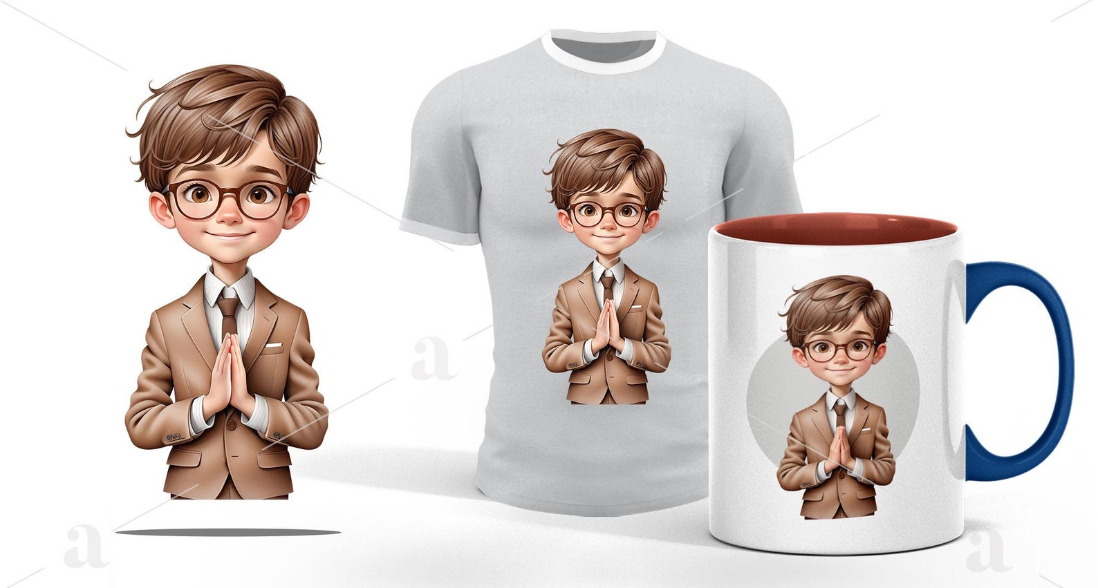 Praying Confirmation Boy Clipart, Chibi Boy PNG, Bundle Files, First ...