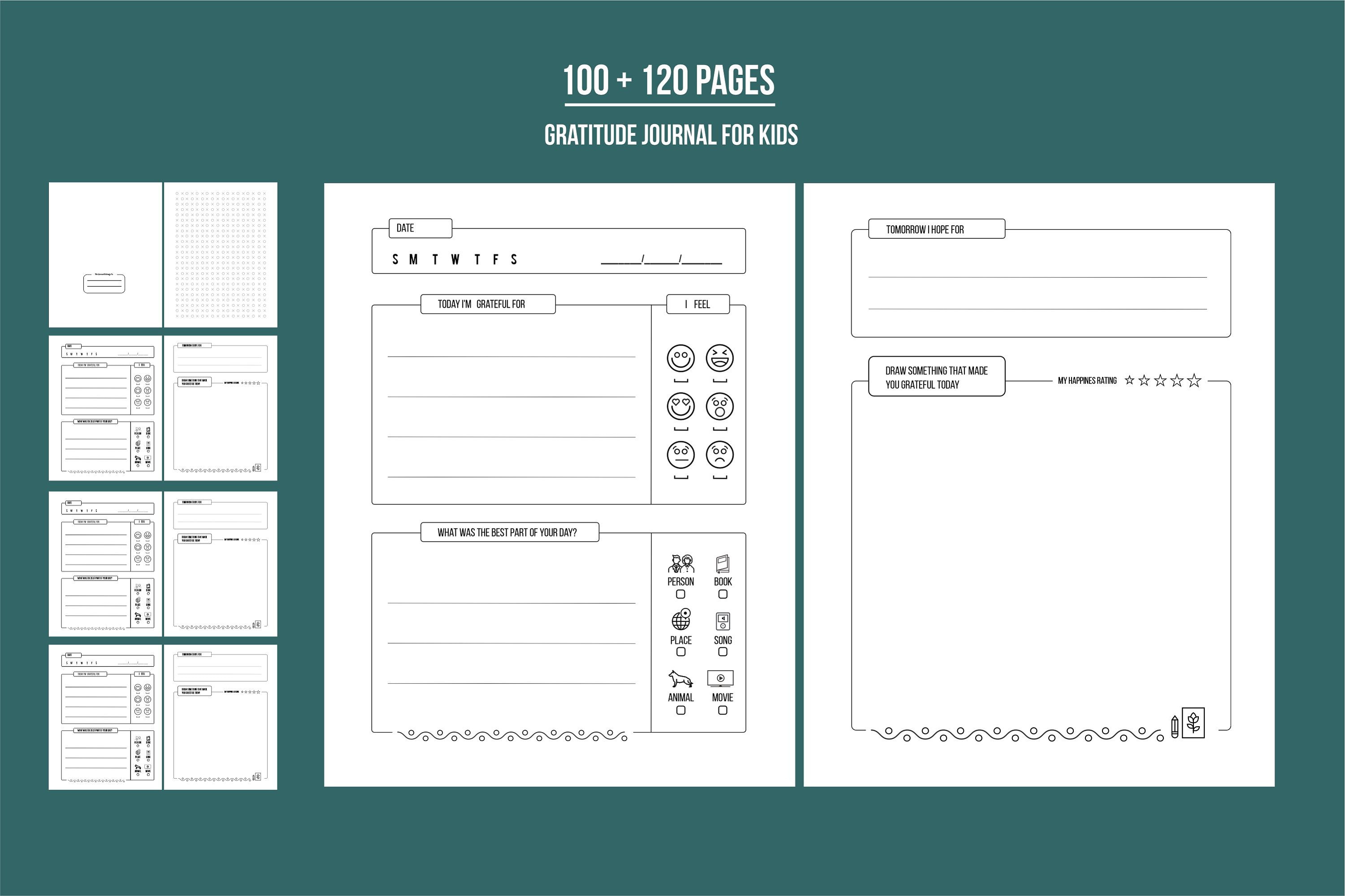 Gratitude Journal for Kids Printable Daily Interior PDF Amazon KDP ...
