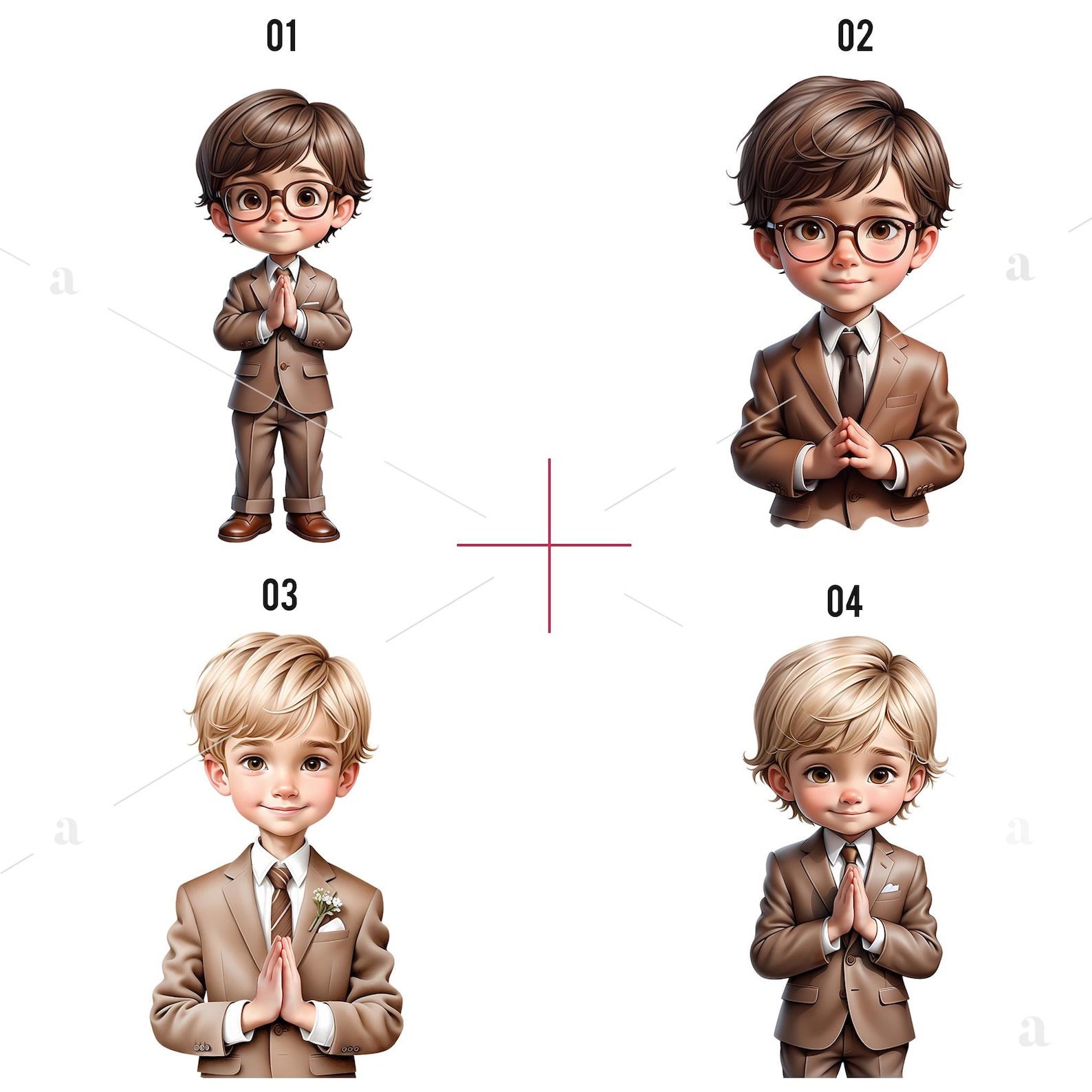 Praying Confirmation Boy Clipart, Chibi Boy PNG, Bundle Files, First ...