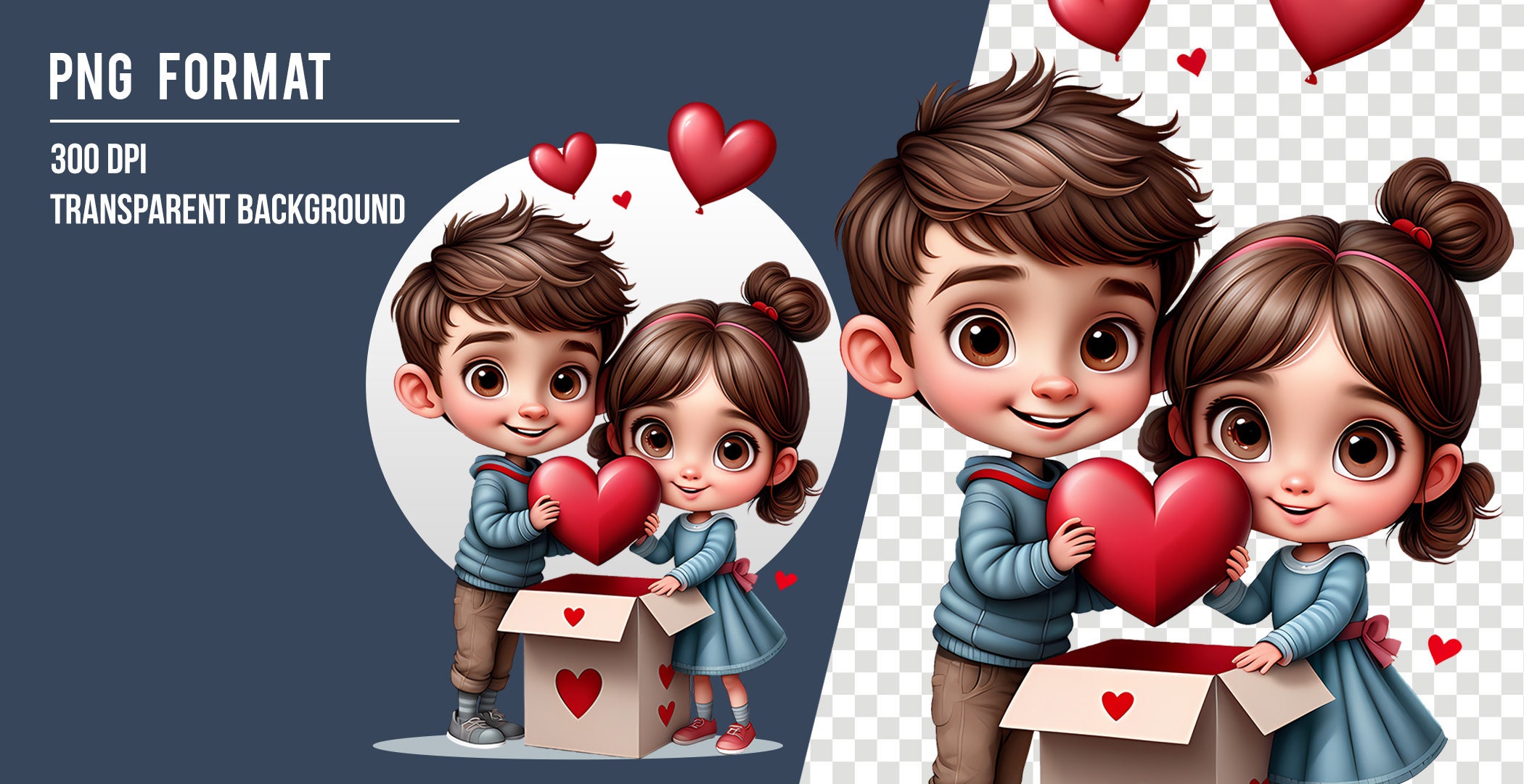 Valentine Clipart, Love, Cute Kids PNG Set, Printable, Instant Download ...