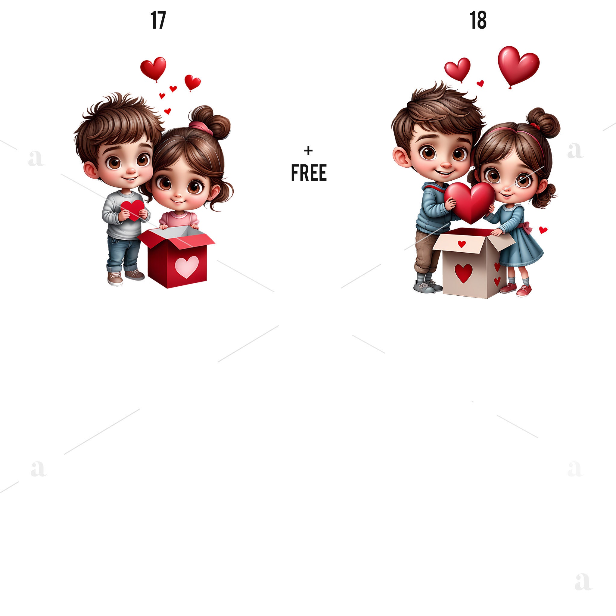 Valentine Clipart, Love, Cute Kids PNG Set, Printable, Instant Download ...