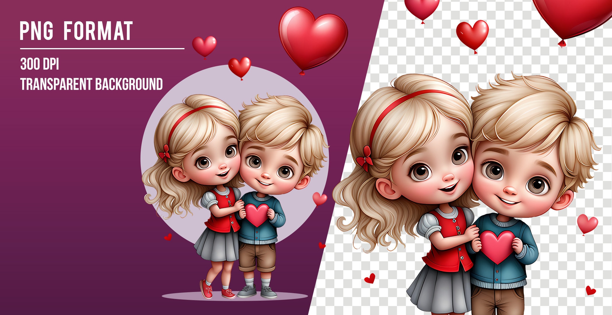 Valentine Clipart, Love, Cute Kids PNG Set, Printable, Instant Download ...