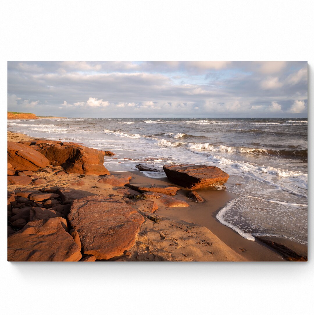 PEI Red Sandstone Beach Wall Art, Captivating Ocean Waves Photo Print ...