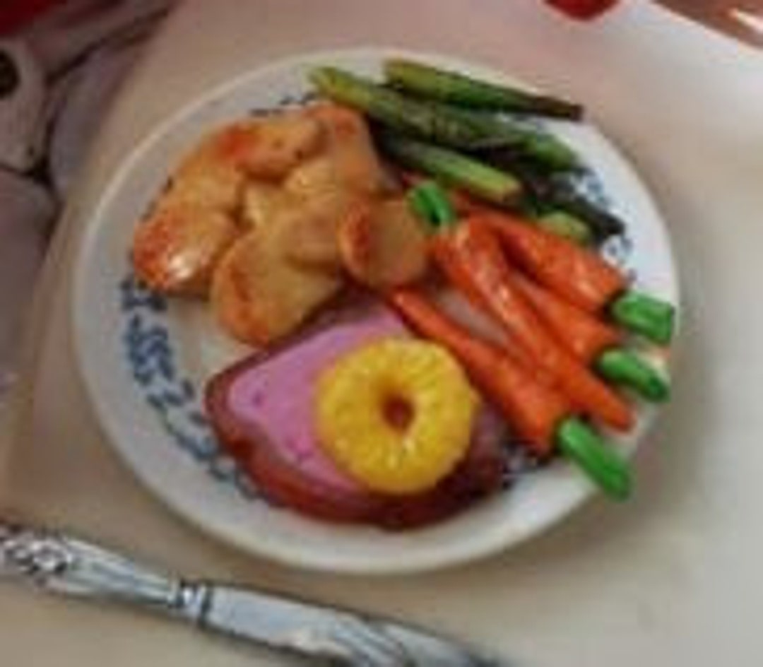 Miniature Clay Food. Cooked Sliced Ham and Sides. 1/6 Scale. Suitable ...