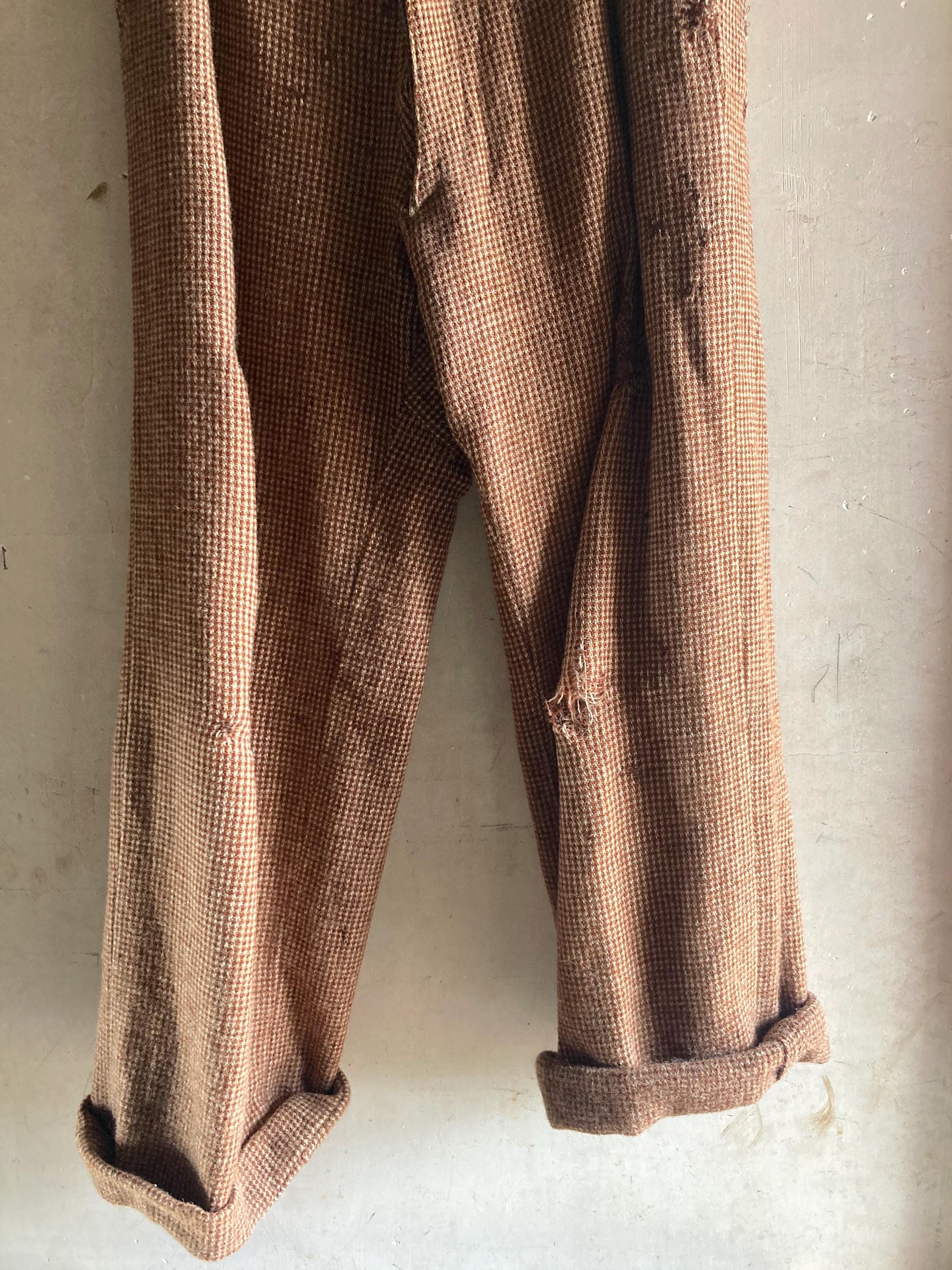 Vintage Rustic Farm Pants in Brown Gingham, Worn-in, Patches ...
