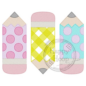 Gingham and Polka Dot Pencil Trio, Pencil Trio Embroidery Design, Back ...