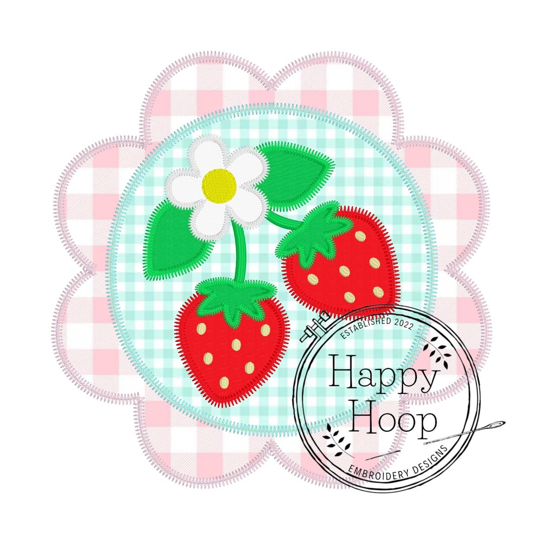 Scallop Patch Strawberry Applique, Strawberry Embroidery Design ...