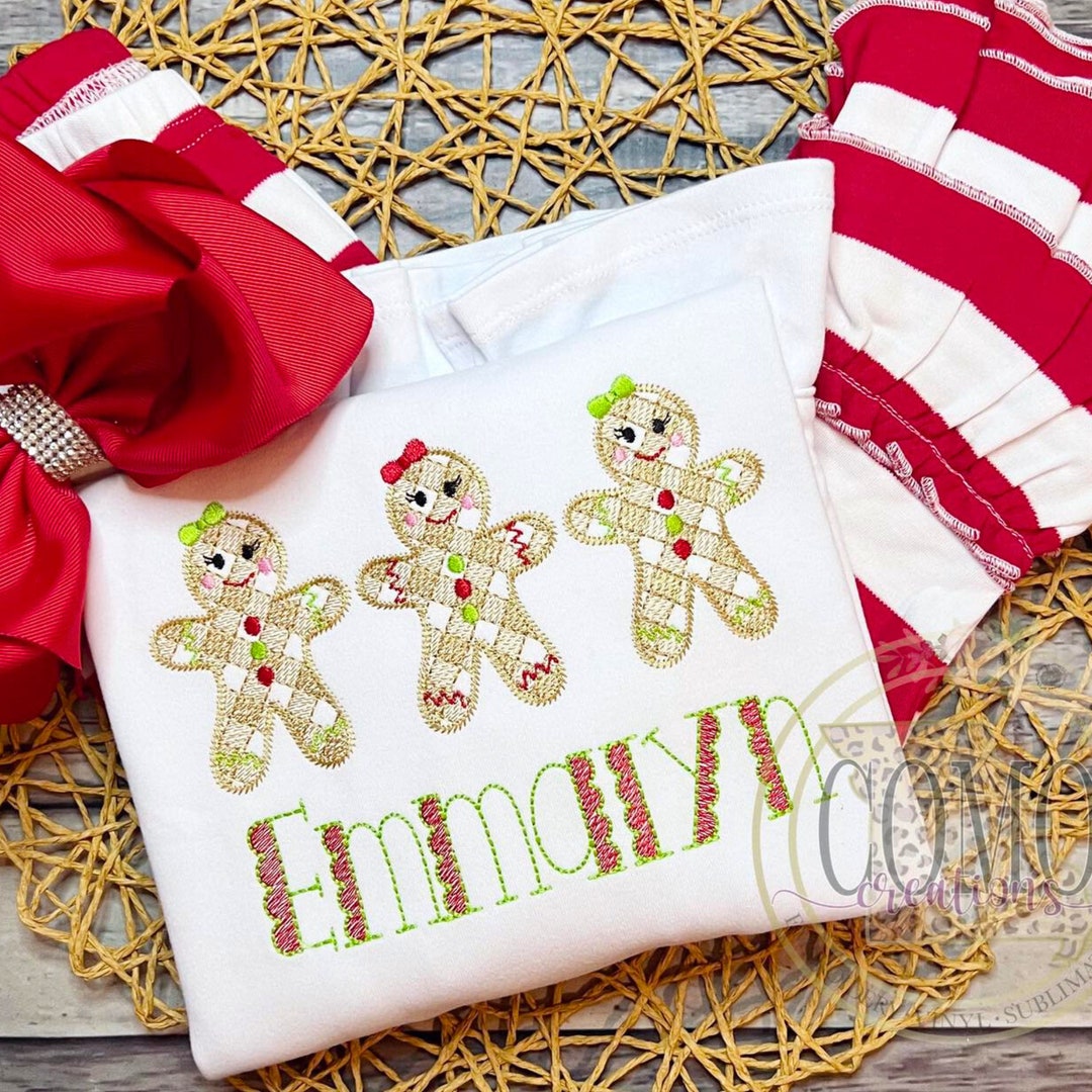 Gingham Gingerbread Trio, Boy Girl Gingerbread Embroidery Design ...