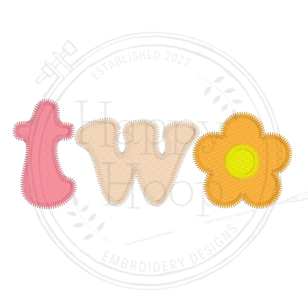 Two Groovy Zig Zag Applique, Retro Two Embroidery Design, Floral Groovy ...