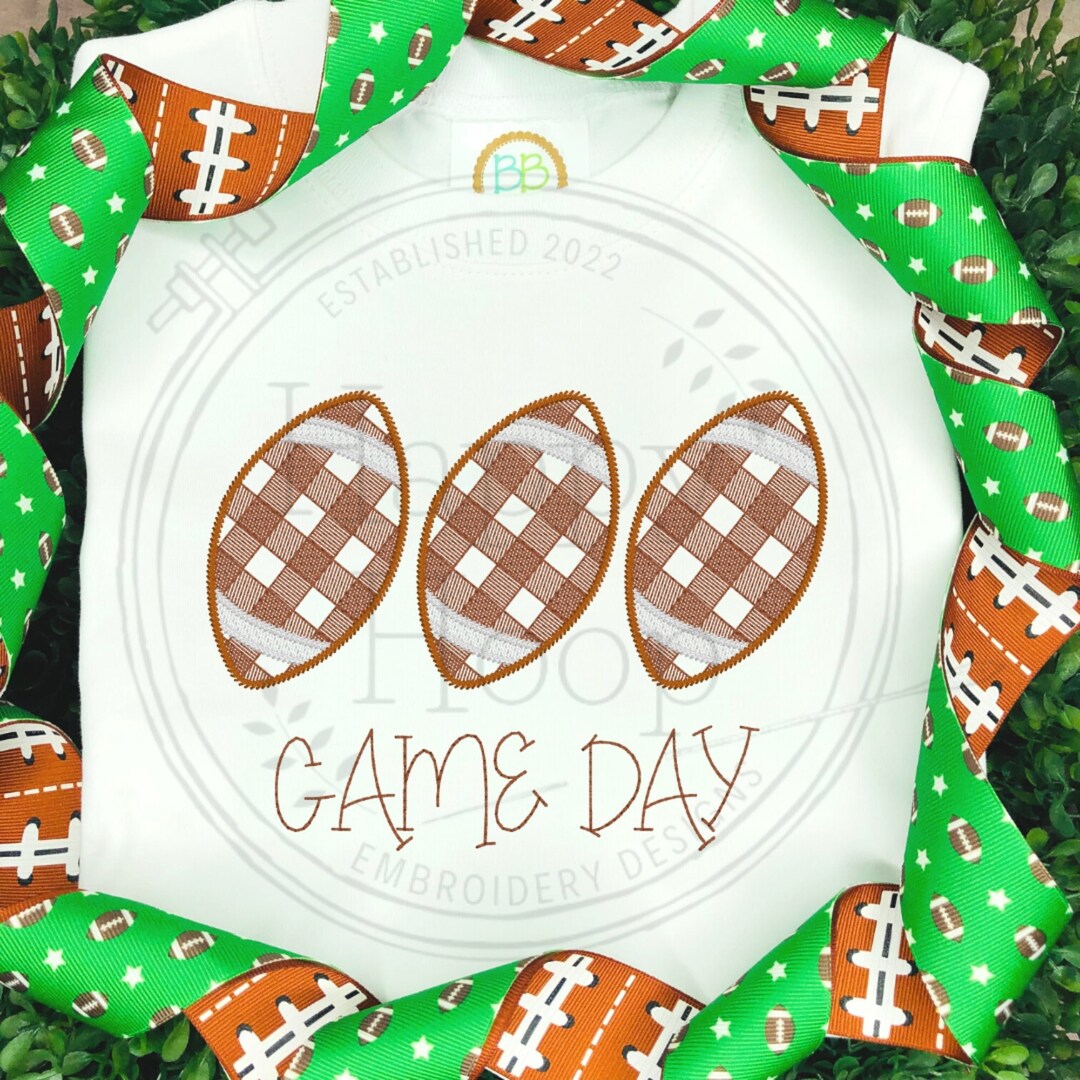 Gingham Sketch Football Trio, Football Sketch Embroidery Design ...