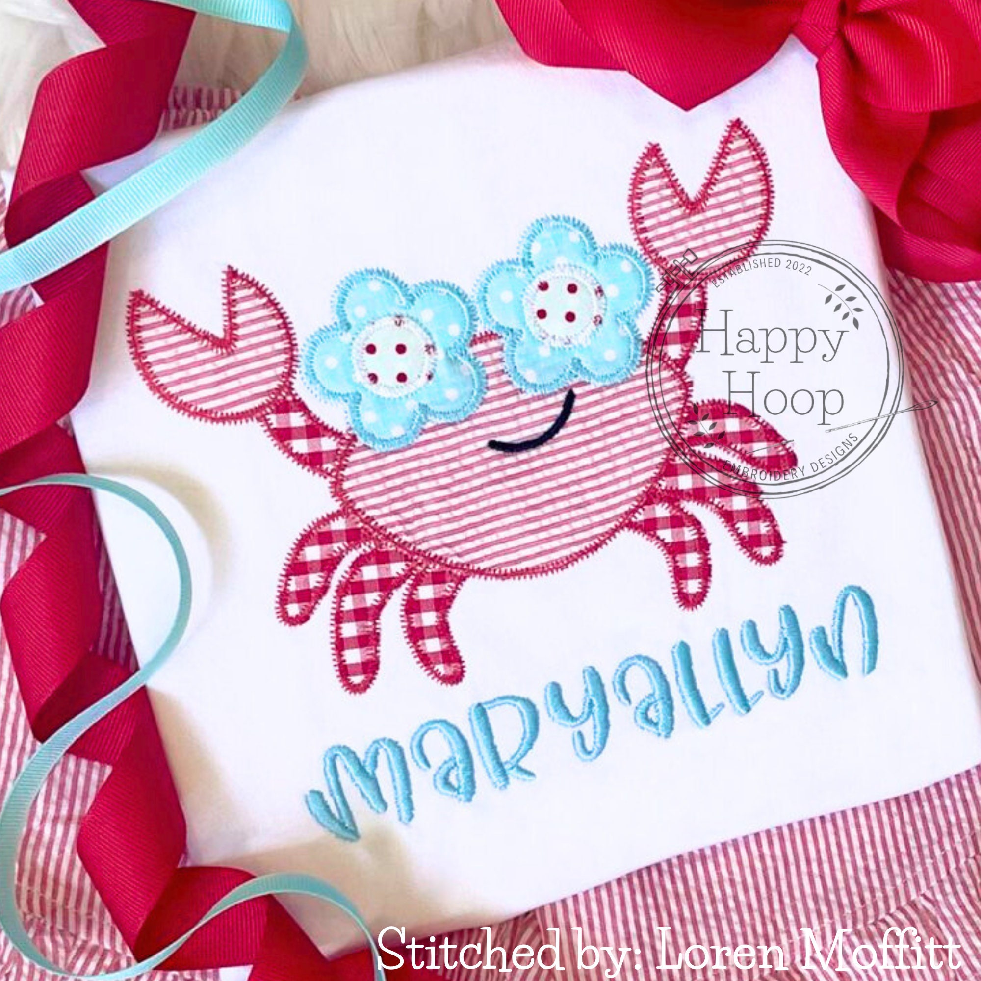 Groovy Crab Zig Zag Stitch Applique, Girly Crab Applique, Summer Crab ...