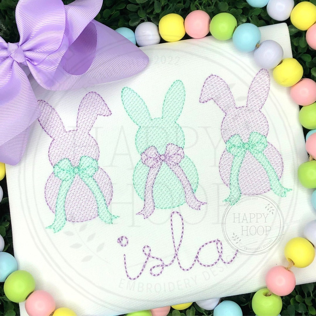 Bunny Trio Sketch Embroidery Design, Bunny Trio With Long Bows ...