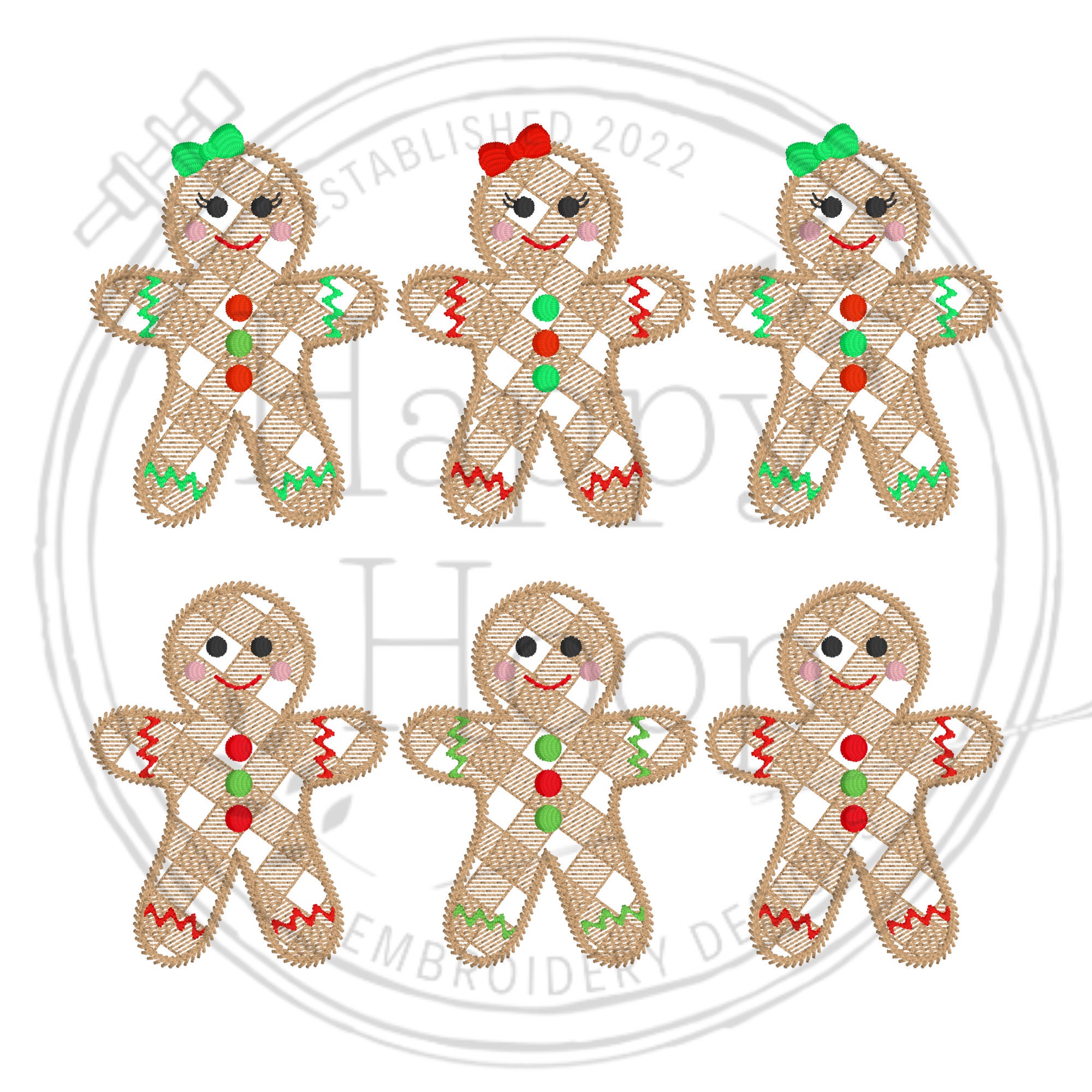Gingham Gingerbread Trio, Boy Girl Gingerbread Embroidery Design ...