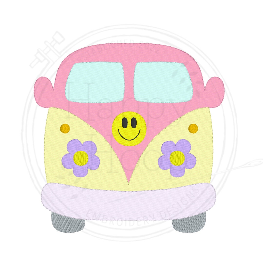Vintage Van Bean Stitch Applique, Retro Van Embroidery Design, Boho Van ...