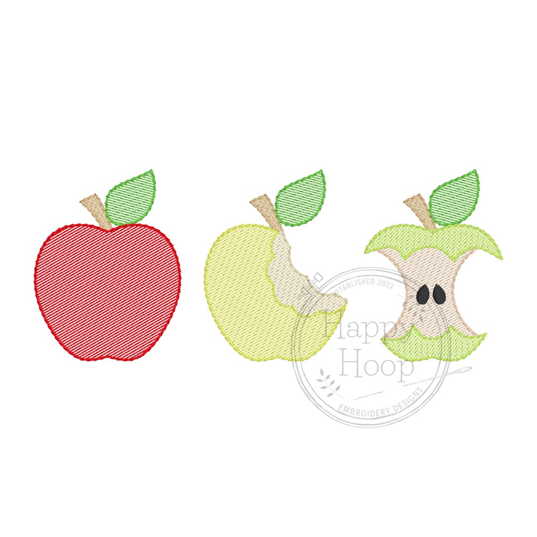 Apple Trio Sketch Embroidery Design Back to School - Etsy