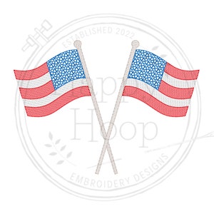 Crossed American Flags With Bow Machine Embroidery Design, Sketch USA ...