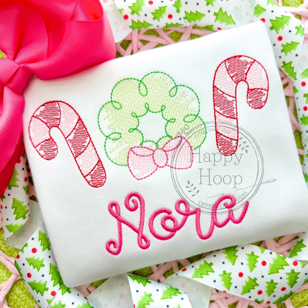 Scribble Wreath and Candy Canes, Christmas Wreath Embroidery Design ...
